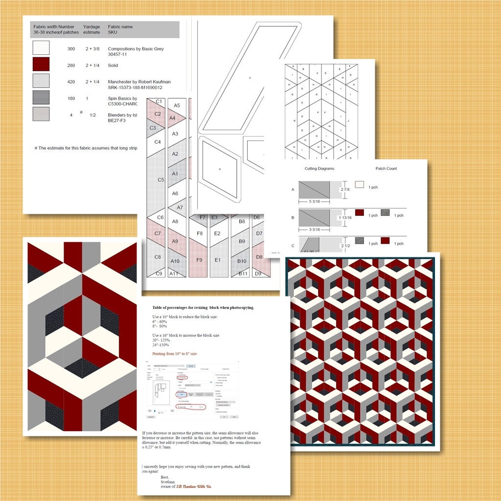 3d Quilt Pattern, Geometric Quilt Block Pattern, Paper Pieced Quilt ...