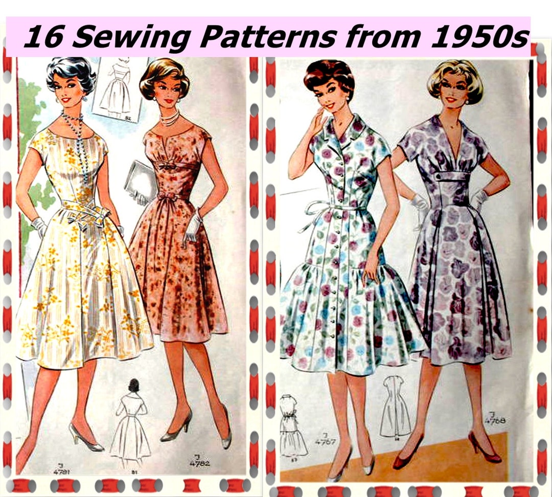 16 Vintage Sewing Patterns, 1950 Sewing Patterns, Vintage Fashion ...
