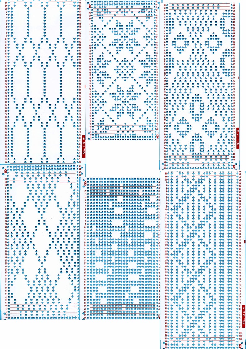 20x Knitting Machines Brother Punch Cards , Machine Knitting, Punchcard ...