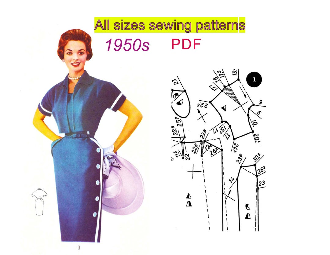 All Sizes Sewing Pattern From 1950s, Pattern System, Vintage Sewing Patterns All Sizes, Pattern ...