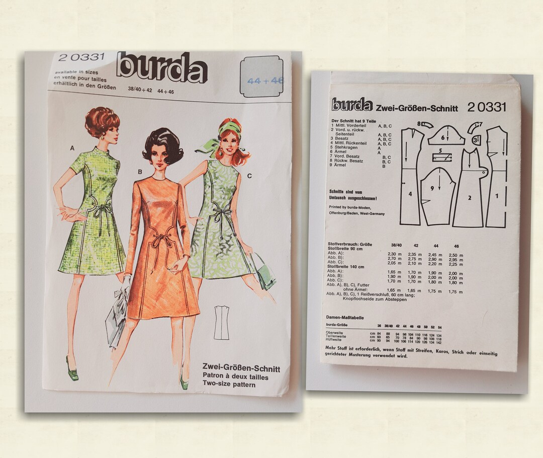 Ca.1960s Burda Dress Sewing Pattern 20331 , Vintage Dress Pattern , 1960 Dress Pattern, Cocktail ...