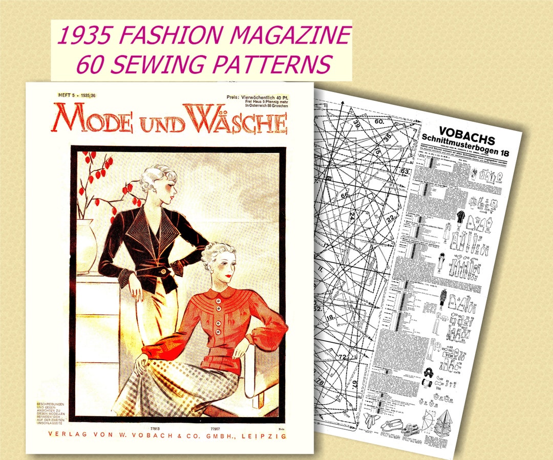 60 Sewing Patterns 5/1935, Reproduction, 1930s Fashion Magazine ...
