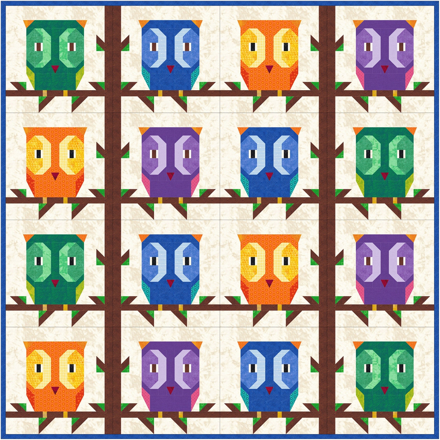 Owls Quilt Pattern Pdf, Funny Quilt Patterns for Kids, Paper Pieced ...