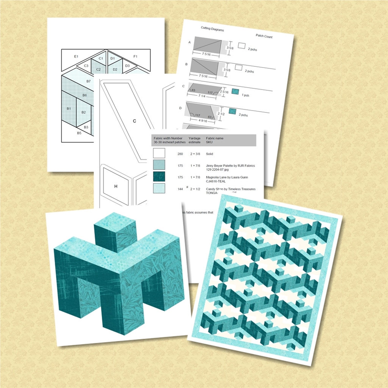 Digital Quilt Block Pattern, 3d Quilt Pattern Pdf, Paper Pieced Quilt ...