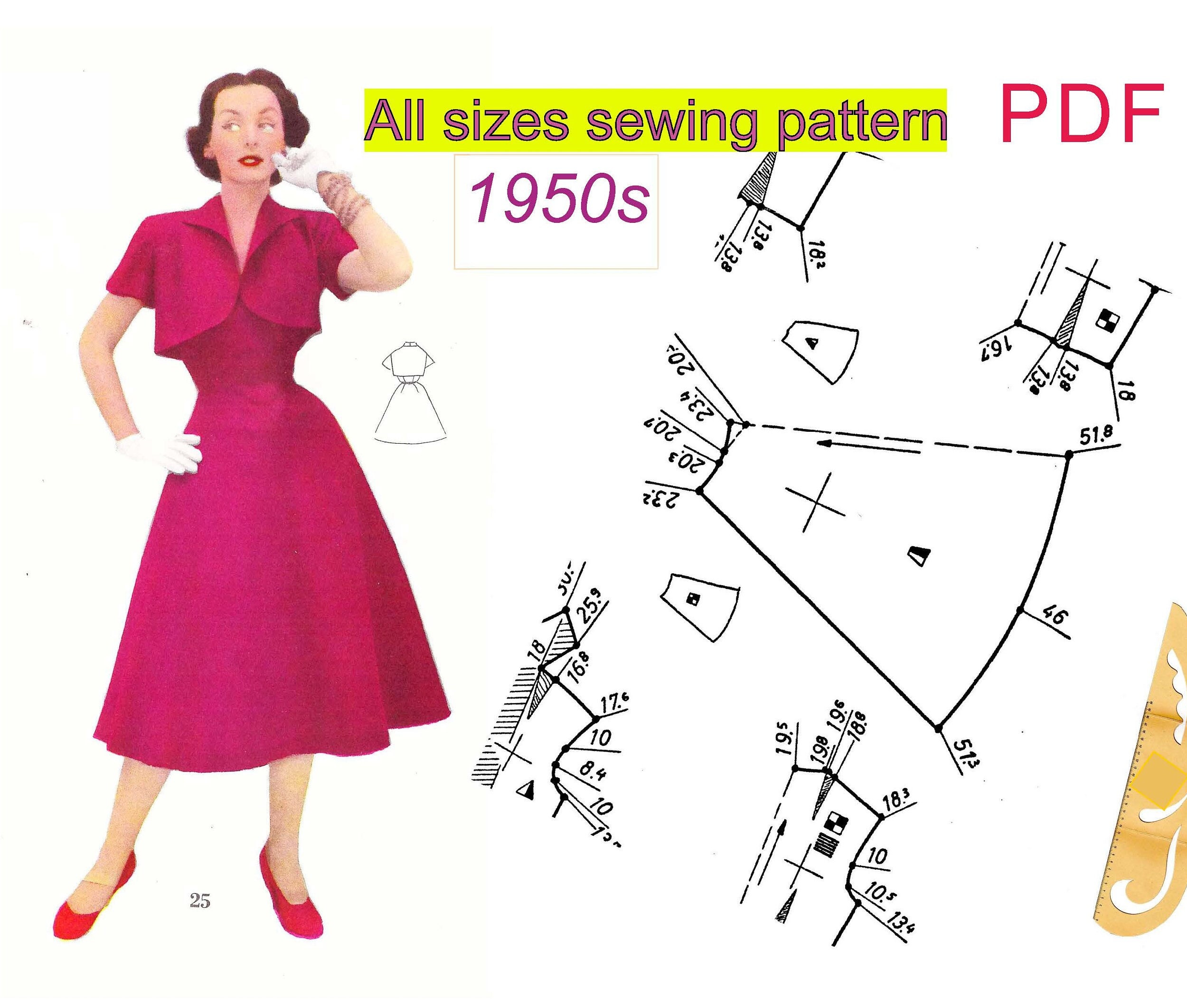 All Sizes Sewing Pattern From 1950s, Pattern System, Vintage Sewing Patterns All Sizes, Pattern ...