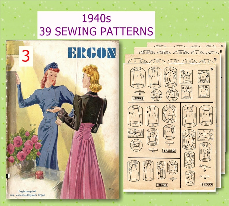 39 Sewing Patterns From 1940s, Pattern System, Vintage Sewing Patterns ...