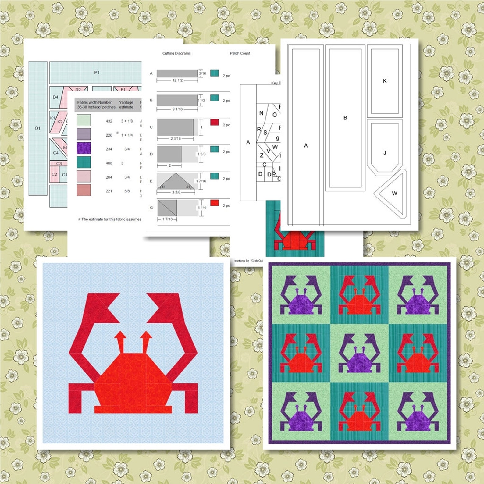 Crab Quilt Pattern Pdf, Digital Quilt Block Pattern, Quilt Patterns PDF - Etsy