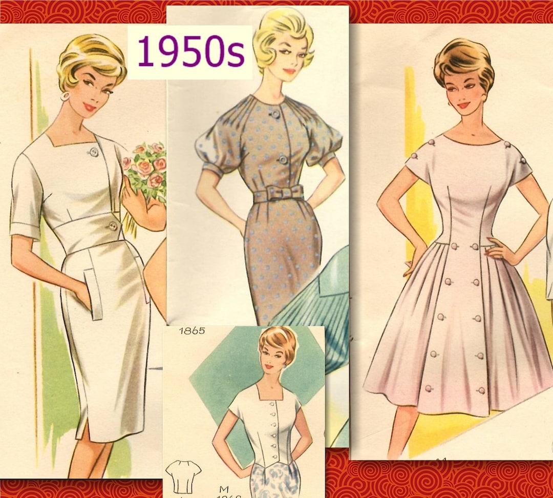 8 Vintage Sewing Patterns 1950s , 1950 Dress Patterns, Vintage Fashion ...