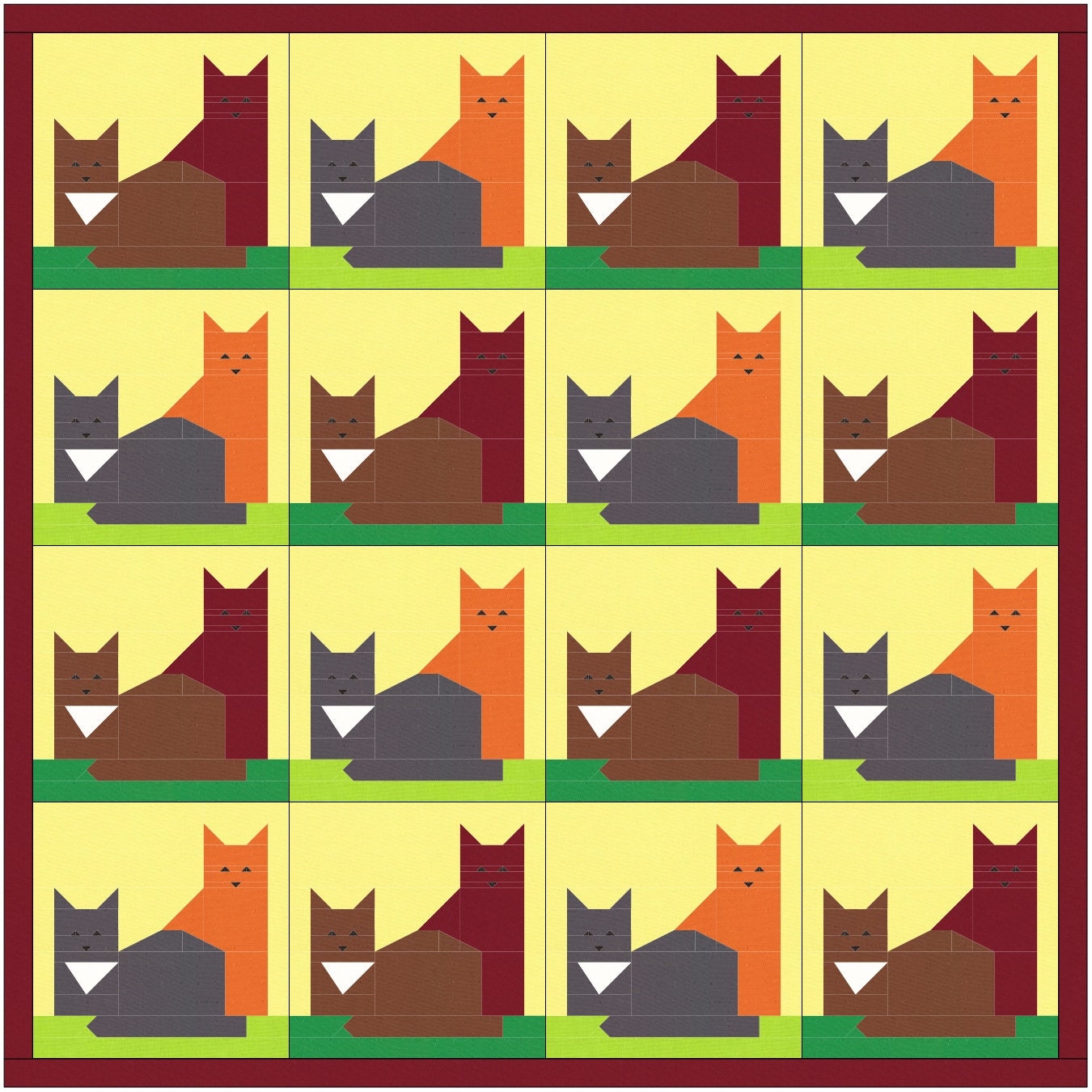 Cats Quilt Block Pattern: Modern Patchwork (PDF Pattern) - Etsy