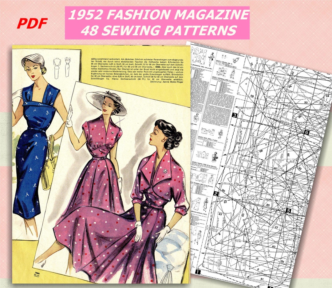 48 Vintage Sewing Patterns 1952 , PDF Vintage Fashion Magazine 1950 ...