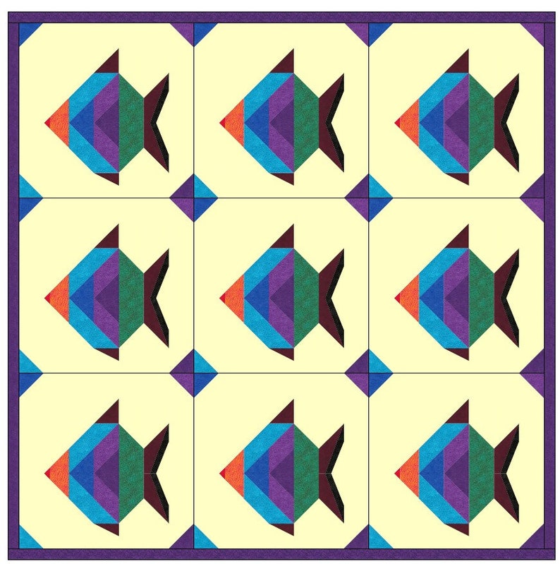Fish Quilt Pattern Pdf, Digital Quilt Block Pattern, Quilt Patterns ...