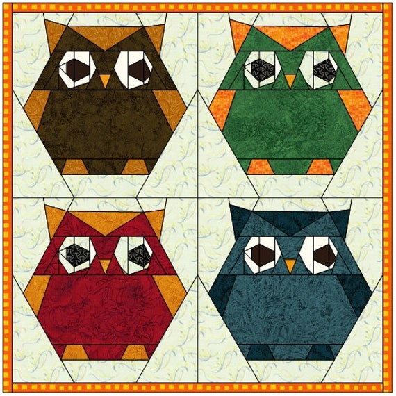 Printable Owl Quilt Pattern Peeping Owl 12" X 12" Quilt Block Pattern