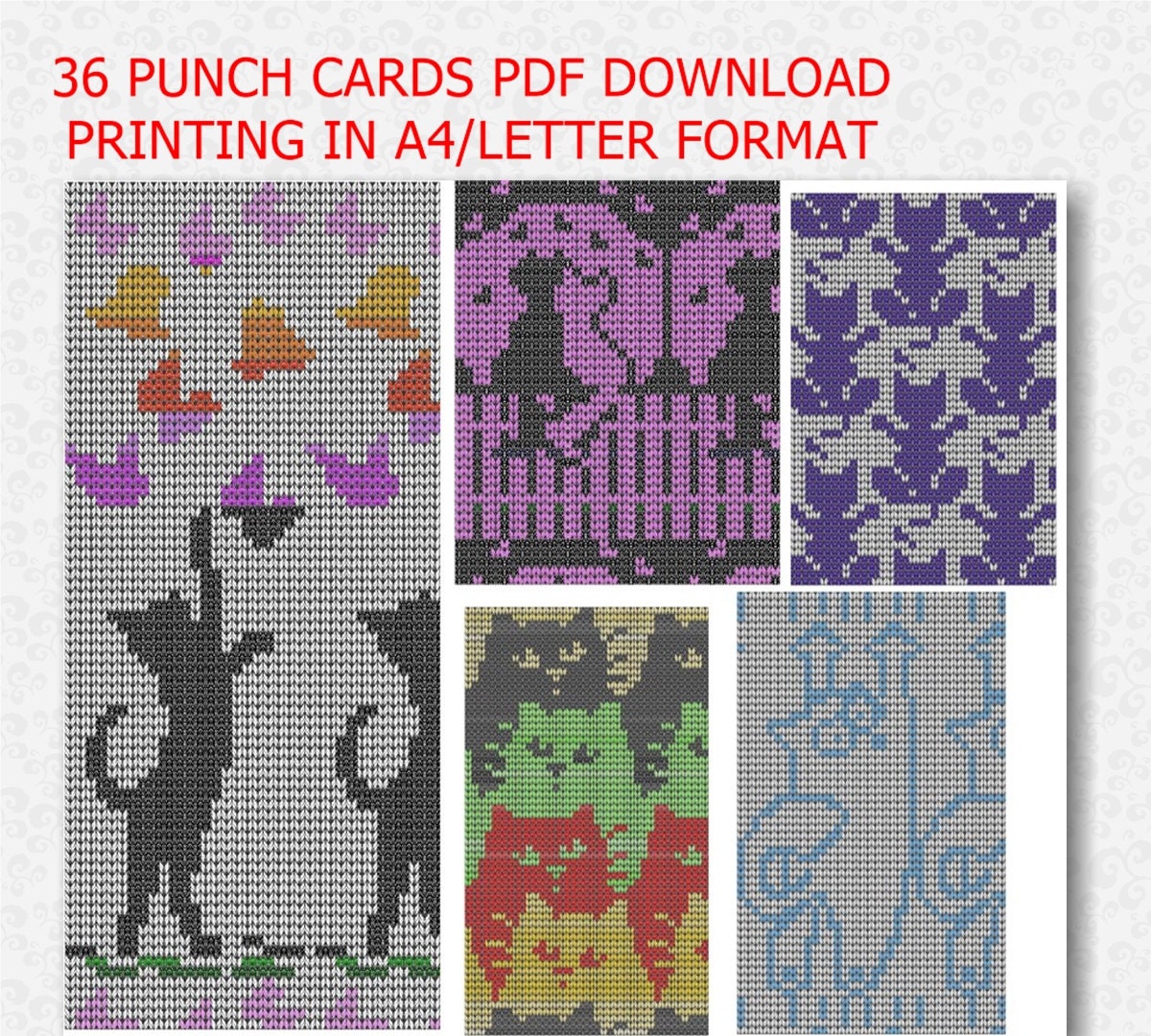 36 X Jacquard Punch Cards Pets Animals for Knitting Machine , 24 ...