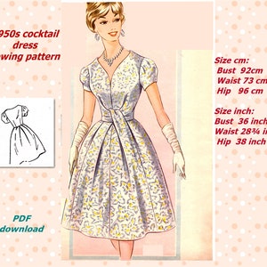 1950s Cocktail Dress Sewing Pattern (PDF Download) - Etsy