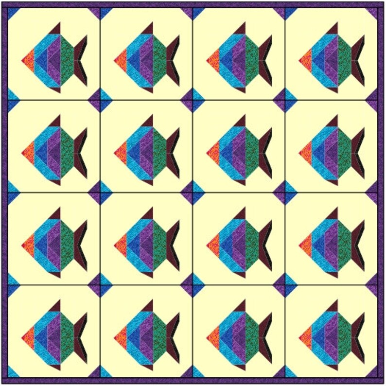 Fish Quilt Pattern Pdf, Digital Quilt Block Pattern, Quilt Patterns ...
