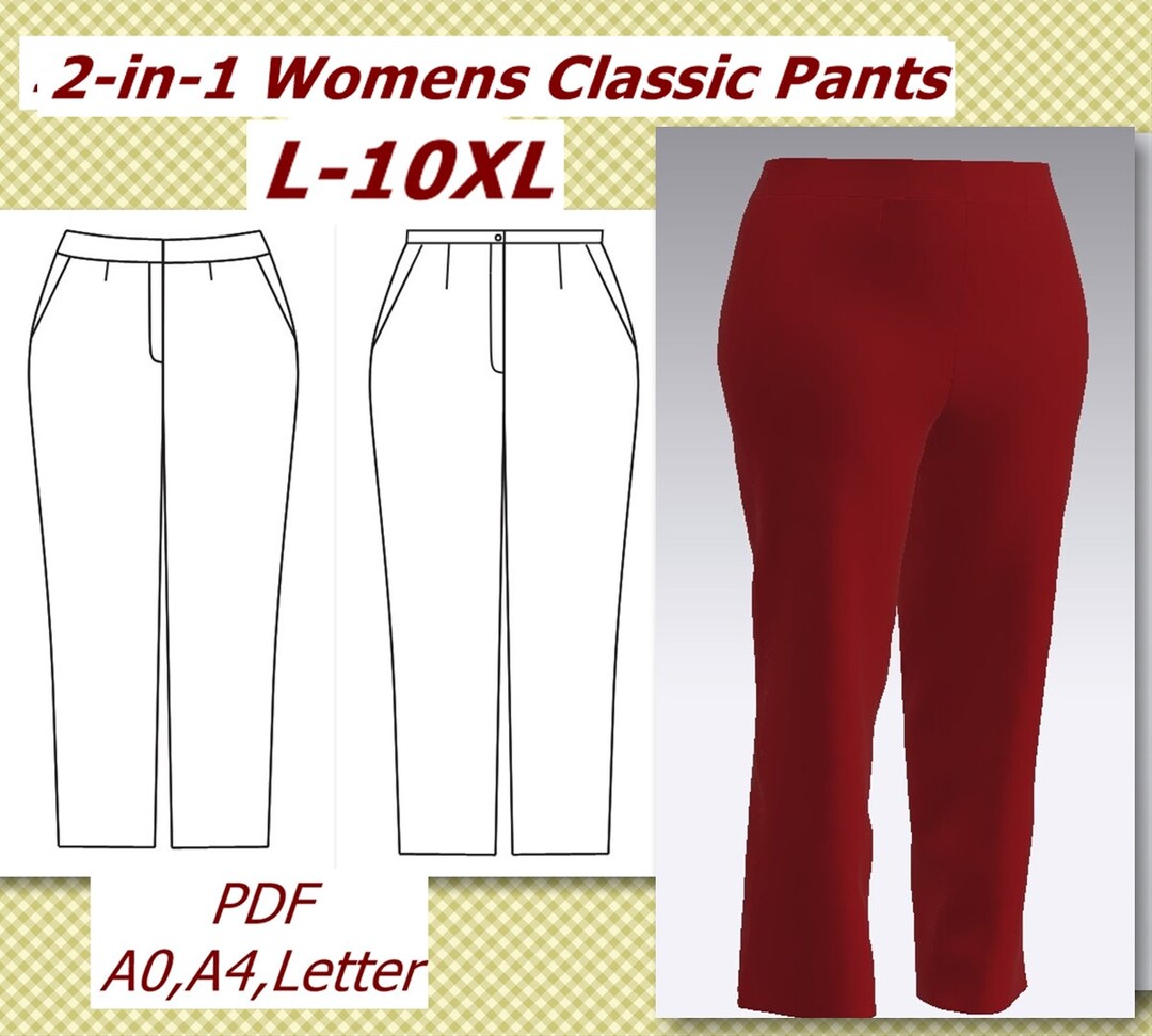 L-10XL Womens Plus Sizes Trouser Sewing Pattern/ L-10XL Classic Pants Sewing Pattern for Curvy ...