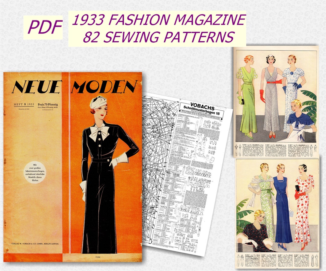 PDF 8/1933 Neue Moden, Vintage Sewing Patterns, 1930s Sewing Magazine ...