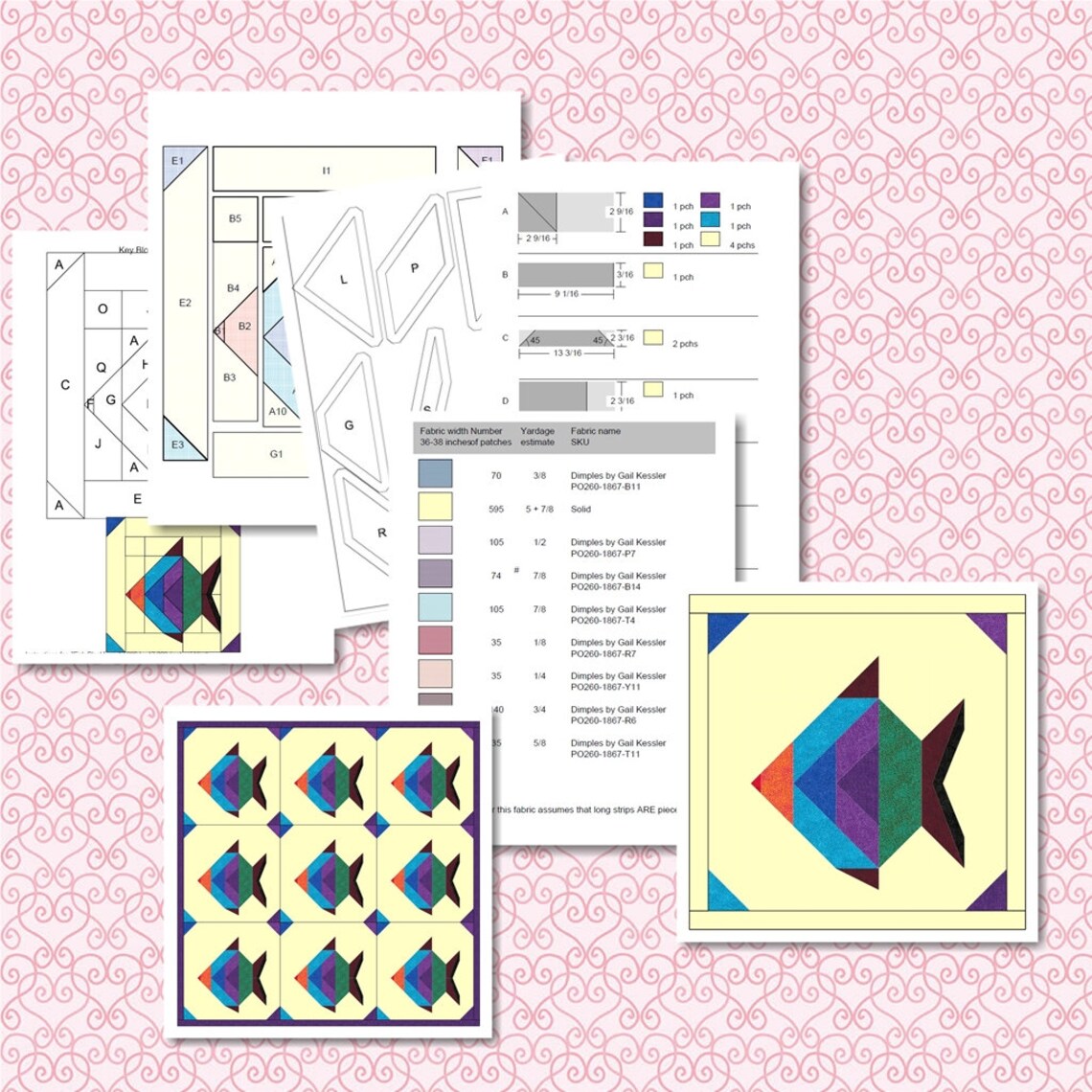 Fish Quilt Pattern Pdf, Digital Quilt Block Pattern, Quilt Patterns ...