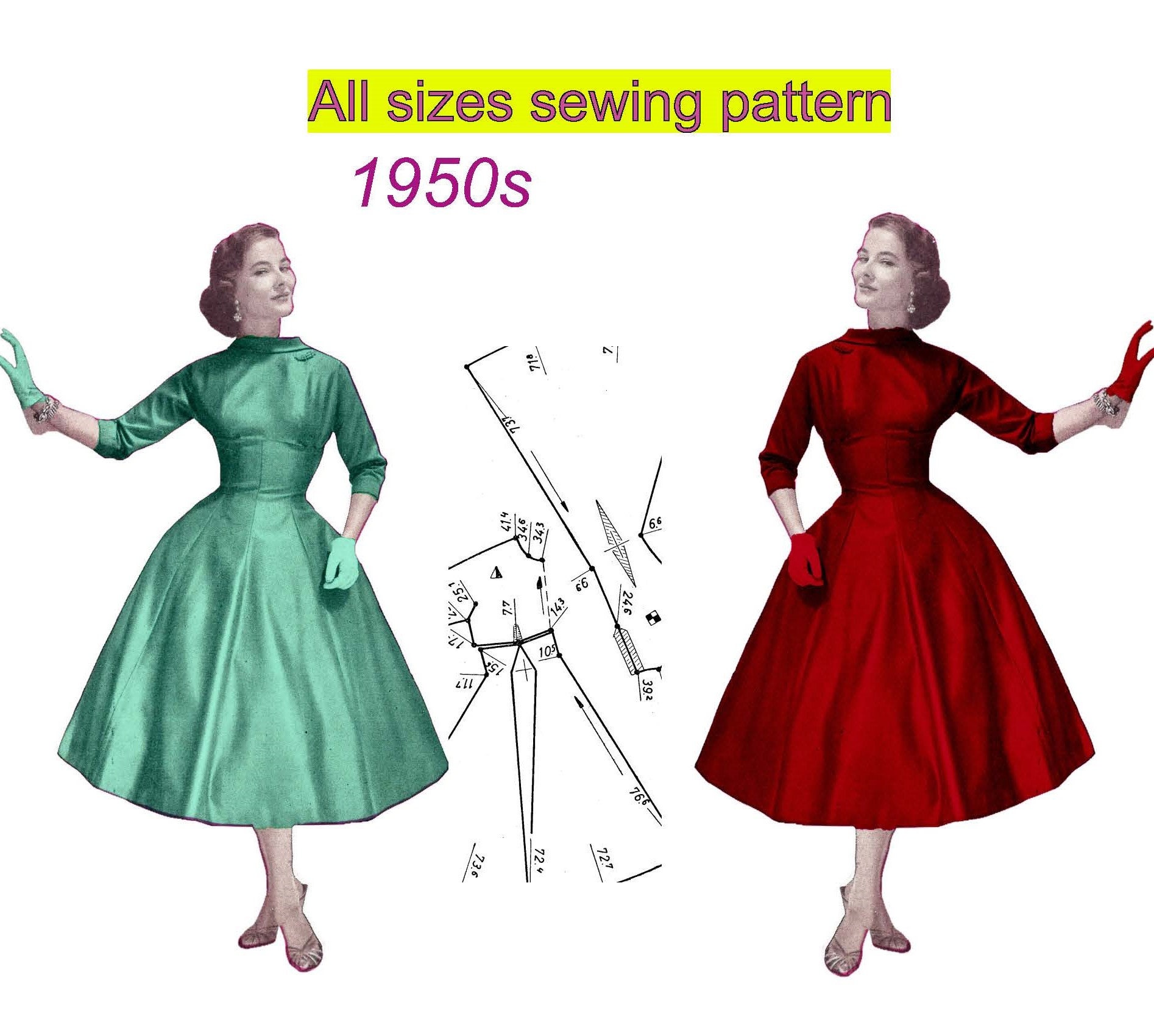 All Sizes Sewing Pattern From 1950s, 1950s Dress Sewing Pattern ...
