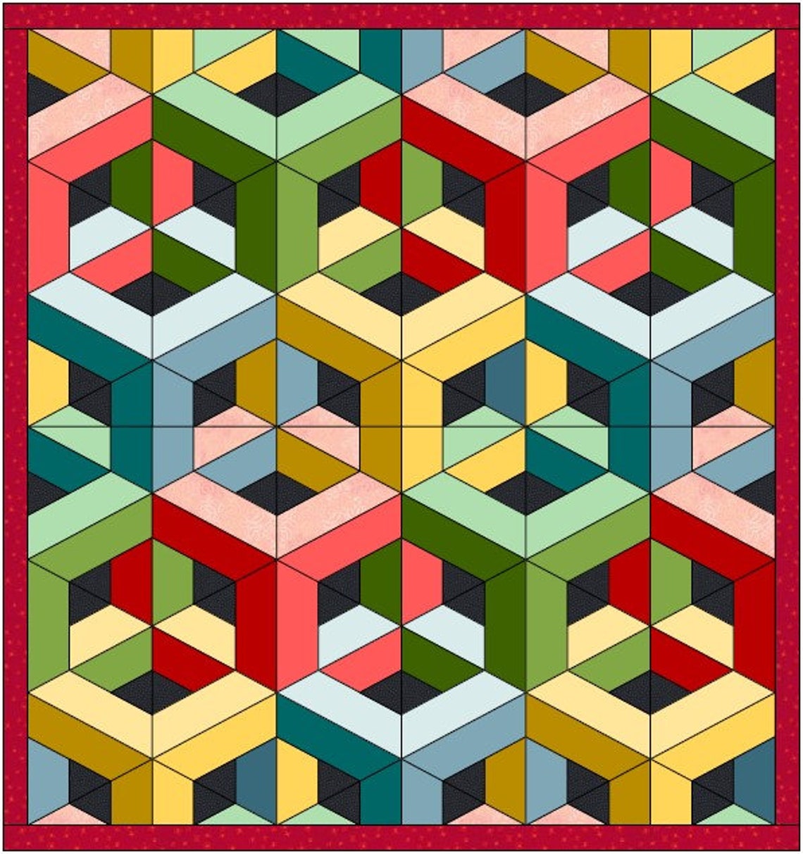 3d Quilt Pattern, Geometric Quilt Block Pattern, Interwoven Quilt ...