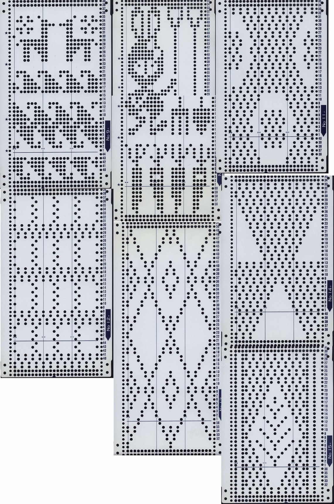 15x Knitting Machines Brother Punch Cards , Machine Knitting, Punchcard ...