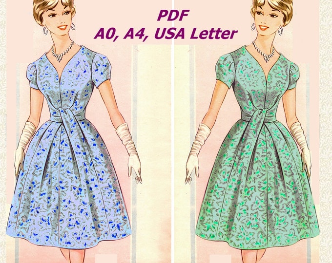 Audrey 1951 Dress vintage Style Digital A4 A0 PDF Sewing Pattern, Sizes ...