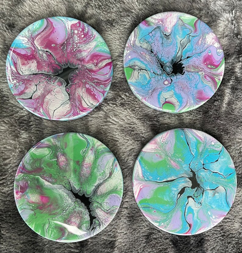 COASTER ART SET, Handmade, Abstract Art, Acrylic Pour, Resin, Original ...