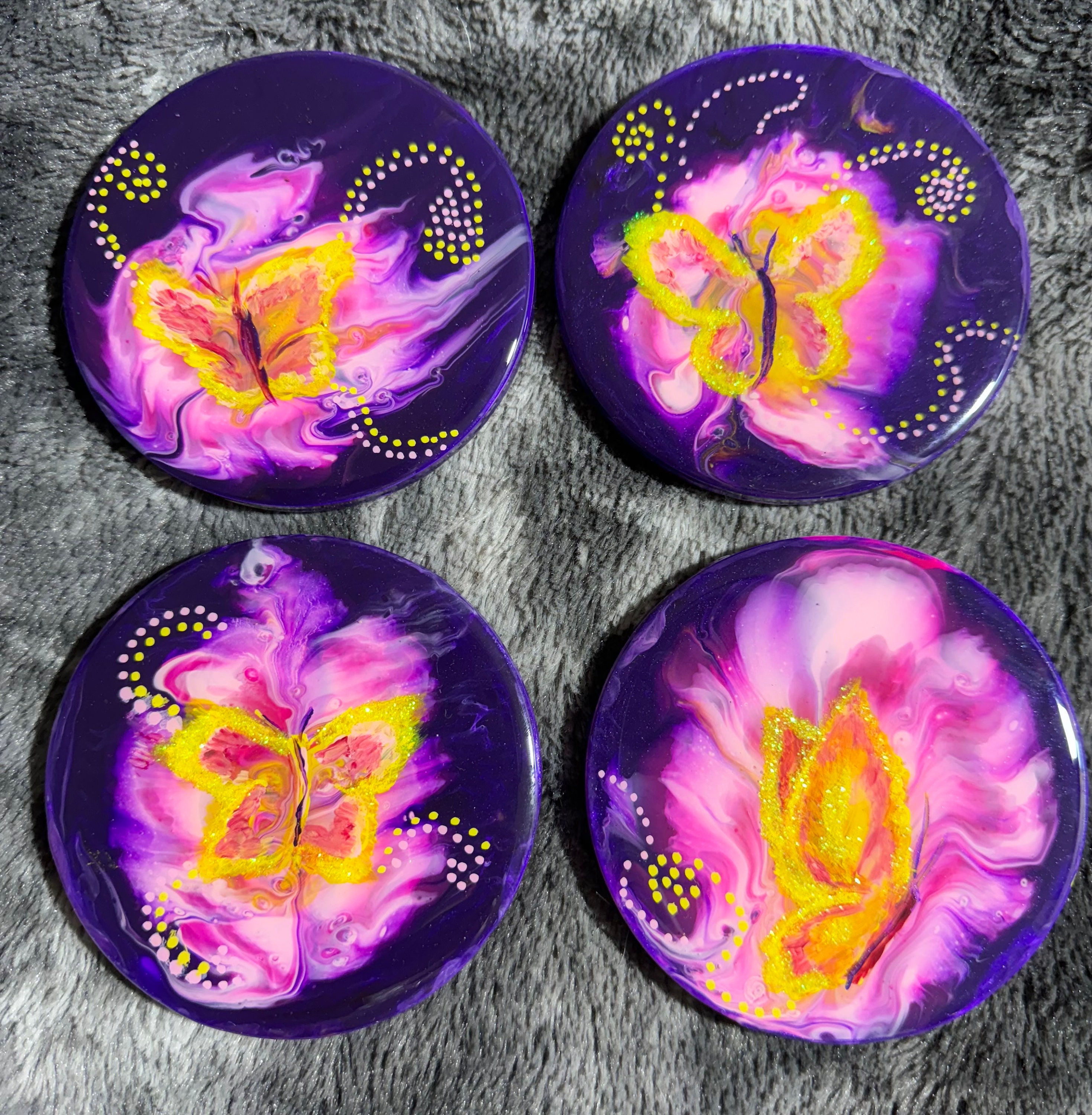 COASTER ART SET, Handmade, Abstract Art, Acrylic Pour, Resin, Original ...