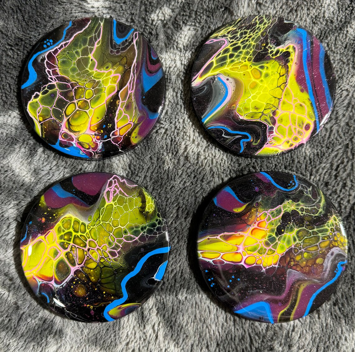 COASTER ART SET, Handmade, Abstract Art, Acrylic Pour, Resin, Original ...