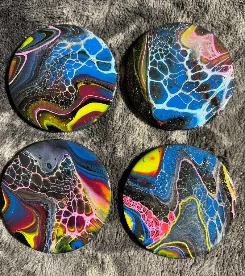 COASTER ART SET, Handmade, Abstract Art, Acrylic Pour, Resin, Original ...