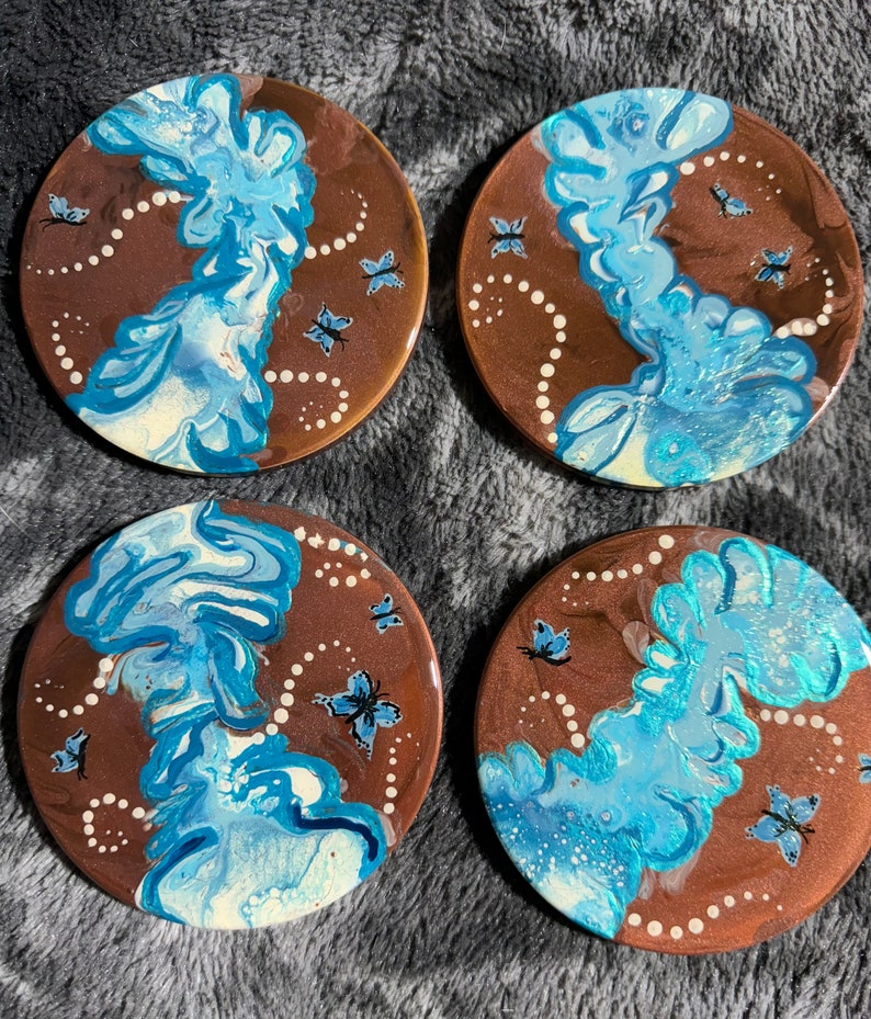COASTER ART SET, Handmade, Abstract Art, Acrylic Pour, Resin, Original ...