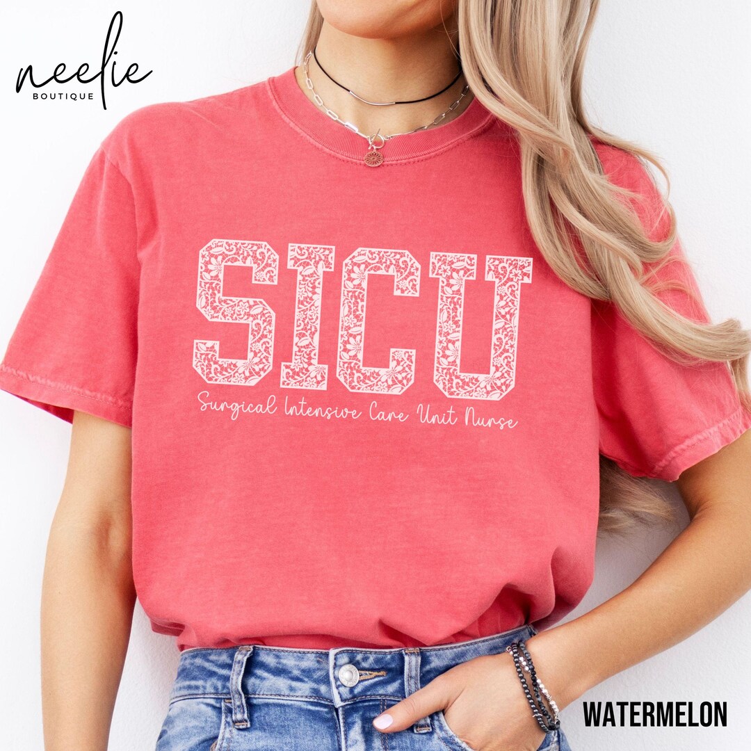 White Lace Varsity Letters SICU Nurse Comfort Colors® Shirt, Surgical ...