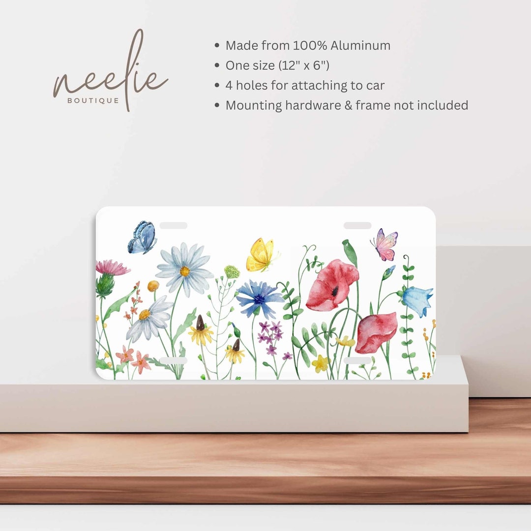 Front License Plate With Wildflowers and Butterflies Cute Vanity Car ...