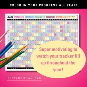 2025 Daily Yearly Workout Tracker Calendar, Coloring Exercise Log ...