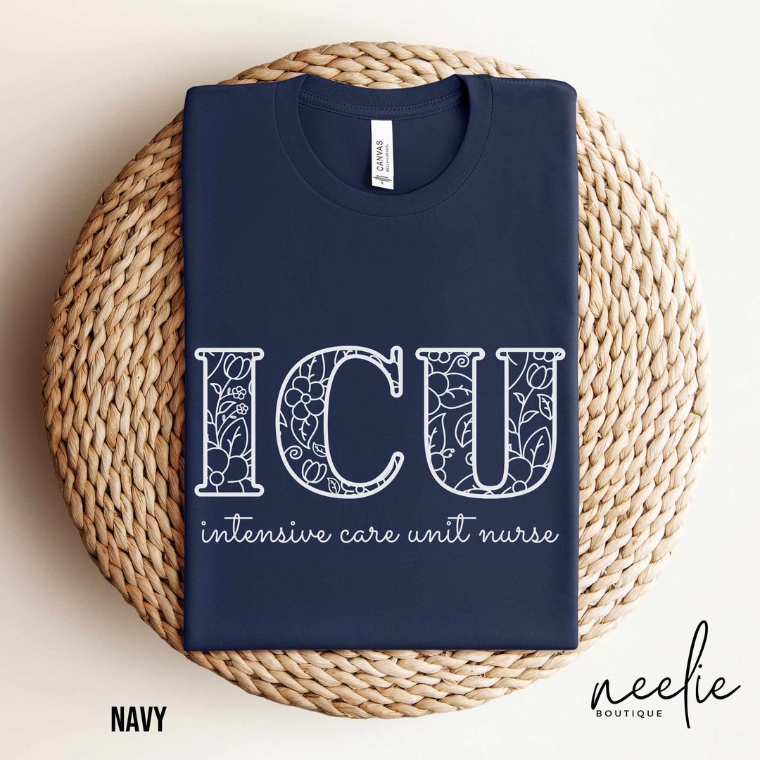 ICU Nurse T-shirt Intensive Care Unit Nurse Floral Letters Crewneck Tee Shirt, Flower Gift for ...
