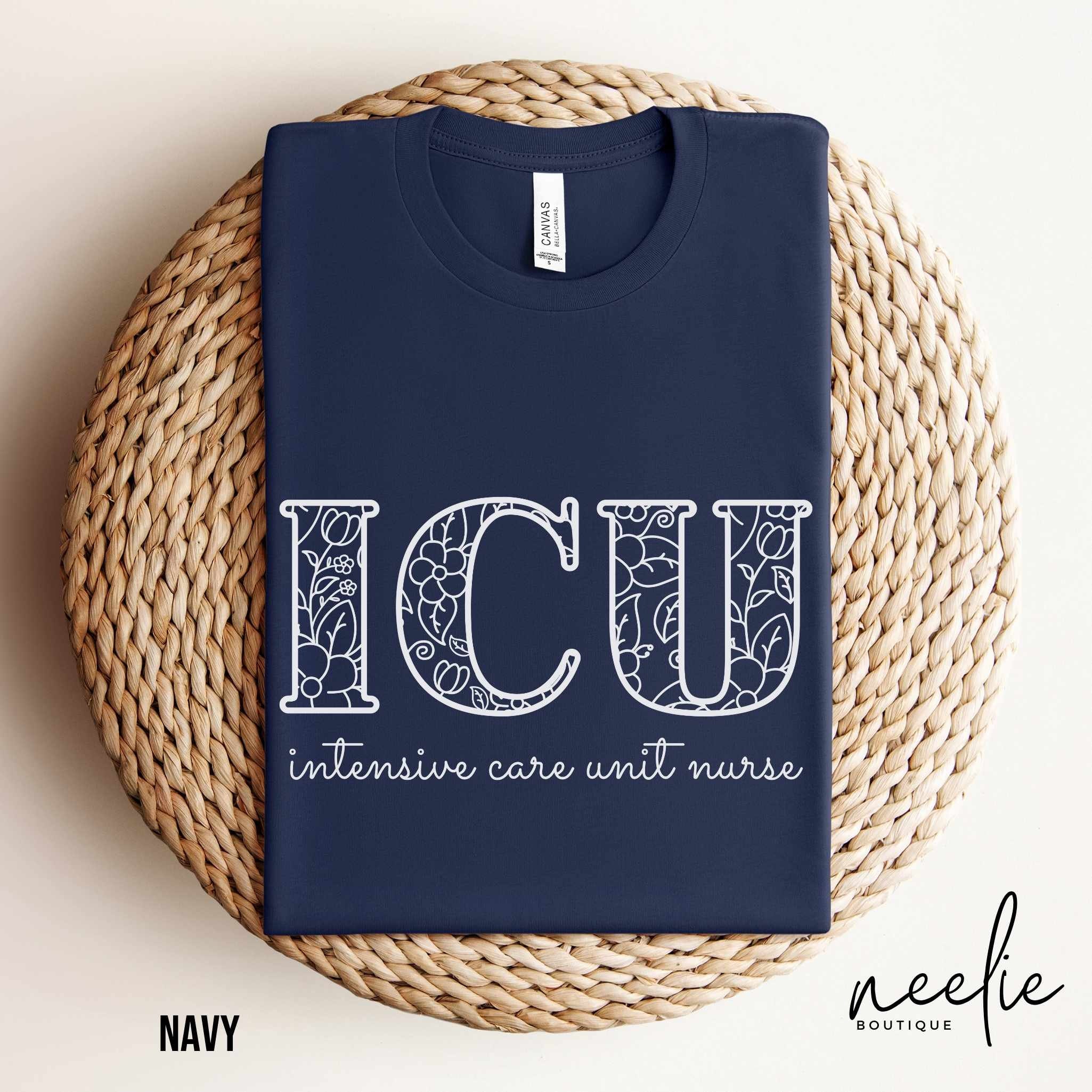 ICU Nurse T-shirt Intensive Care Unit Nurse Floral Letters Crewneck Tee ...