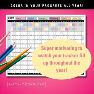 2025 Daily Yearly Workout Tracker Calendar, Coloring Exercise Log ...