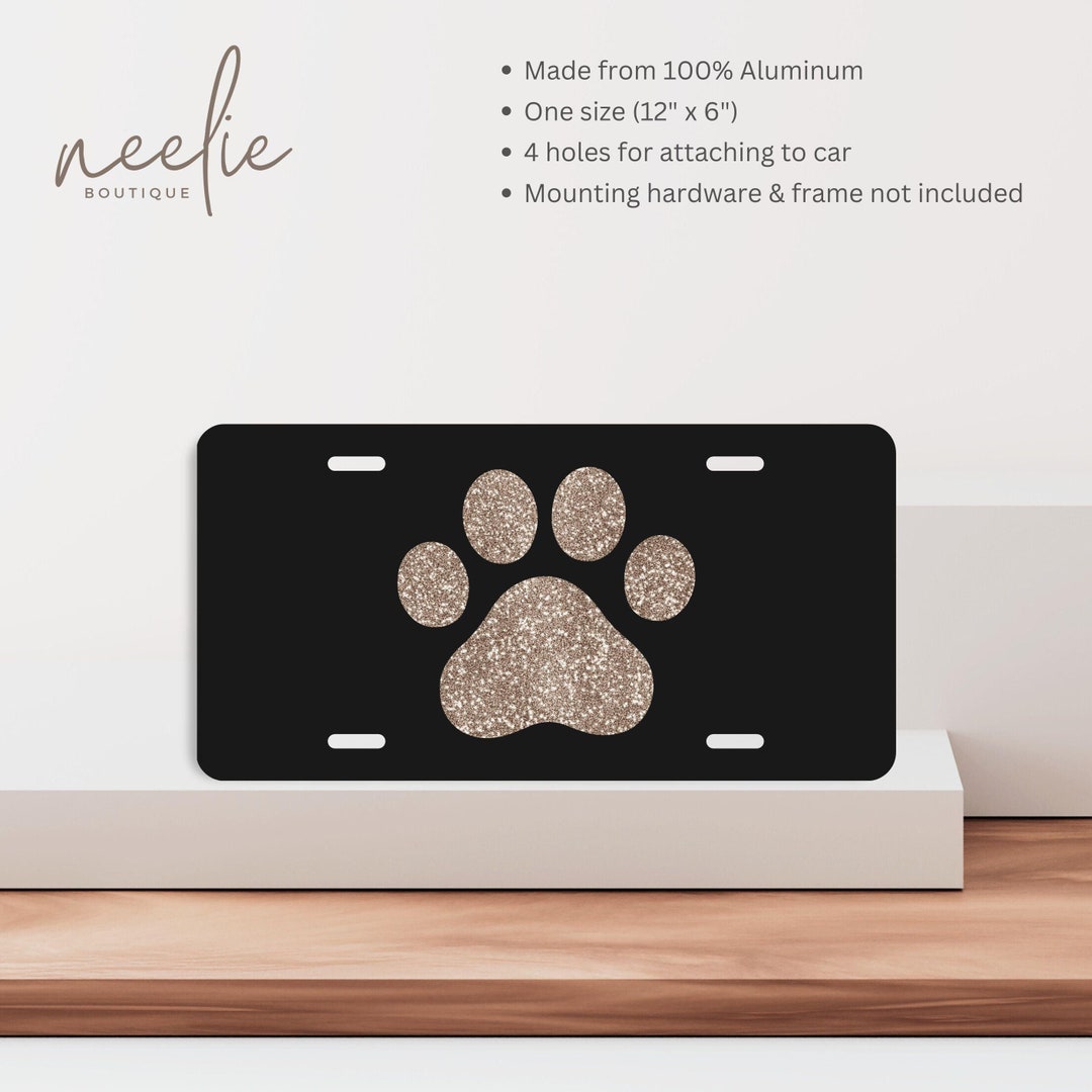 Paw Print Front License Plate for Dog Mom With Gold Glitter-effect Paw ...