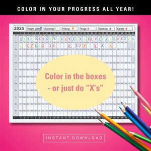 2025 Daily Yearly Workout Tracker Calendar, Coloring Exercise Log ...