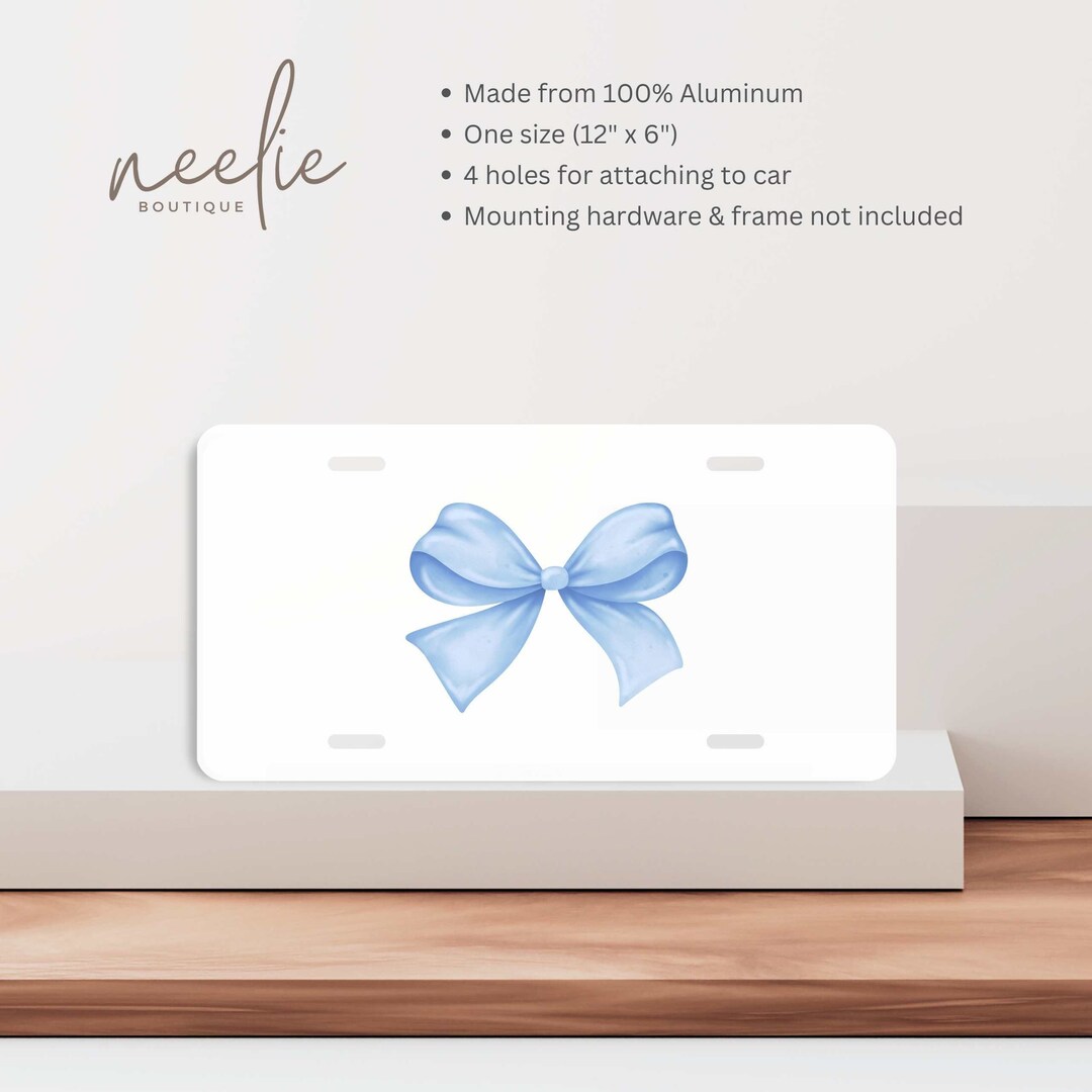 Blue Bow Simple Front License Plate, Coquette-style Vanity Car License ...