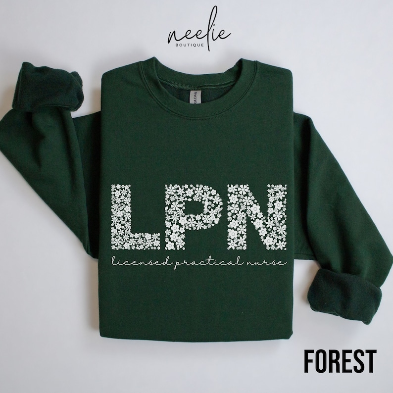 LPN Licensed Practical Nurse Sweatshirt, LPN Botanical Flower Letter Crewneck Sweater, LPN ...