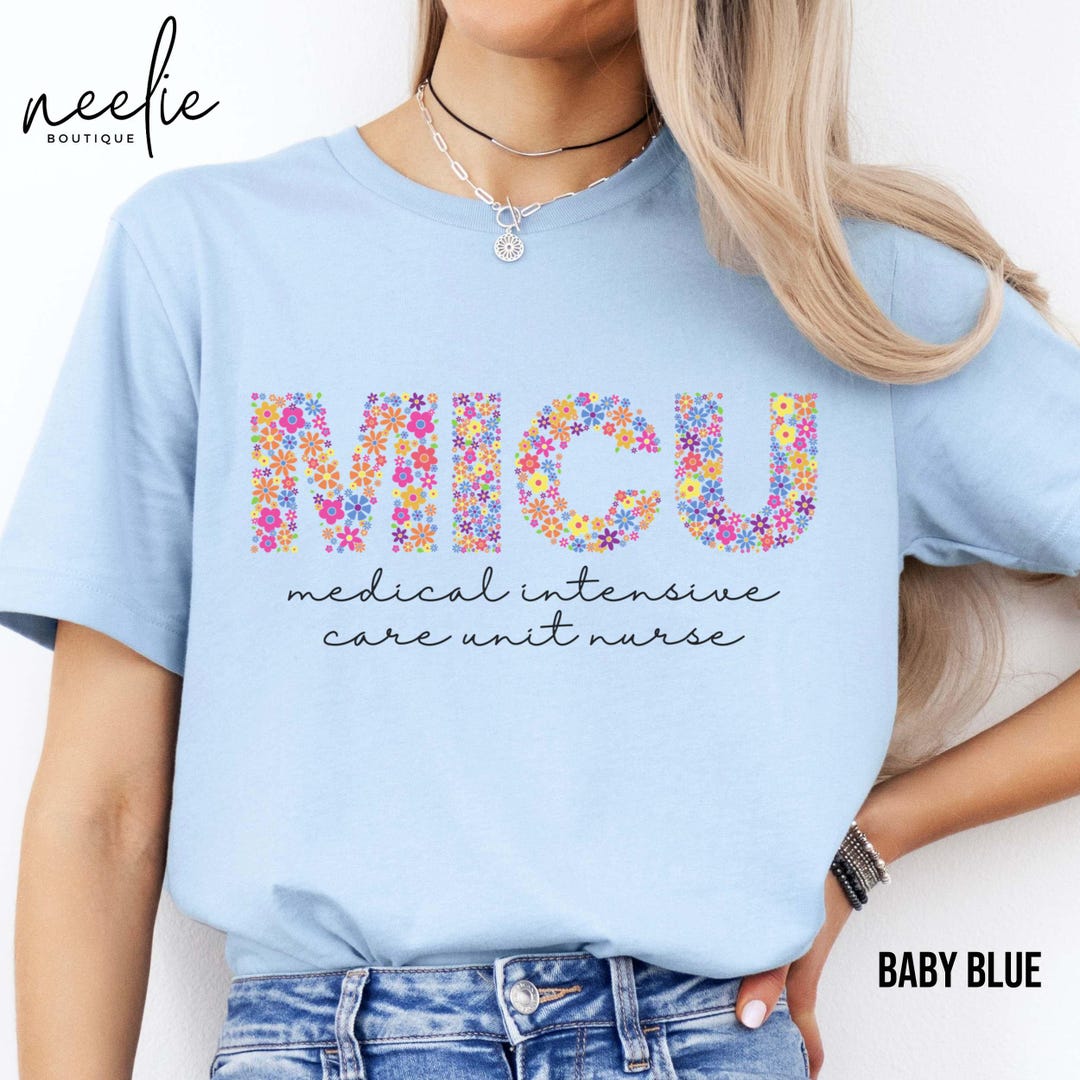 Floral MICU Nurse T-shirt, Medical Intensive Care Unit Nurse Flower ...