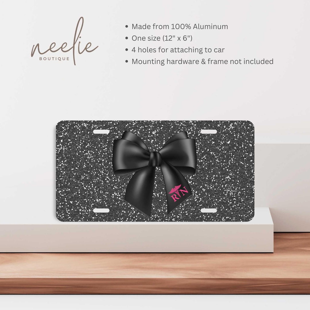 Front License Plate for RN With Black Bow on Black Glitter-effect ...