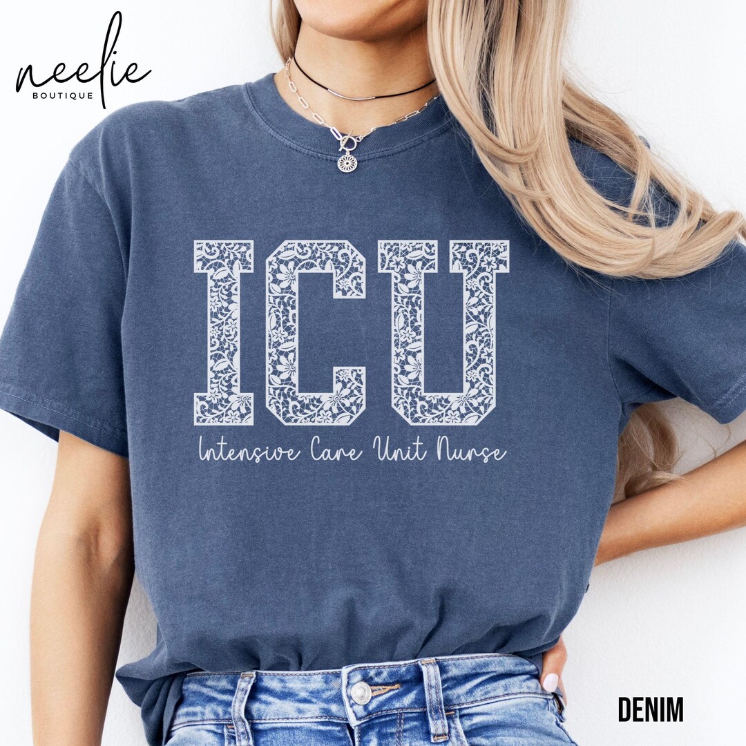 White Lace Varsity Letters ICU Nurse Comfort Colors® Shirt, Intensive ...