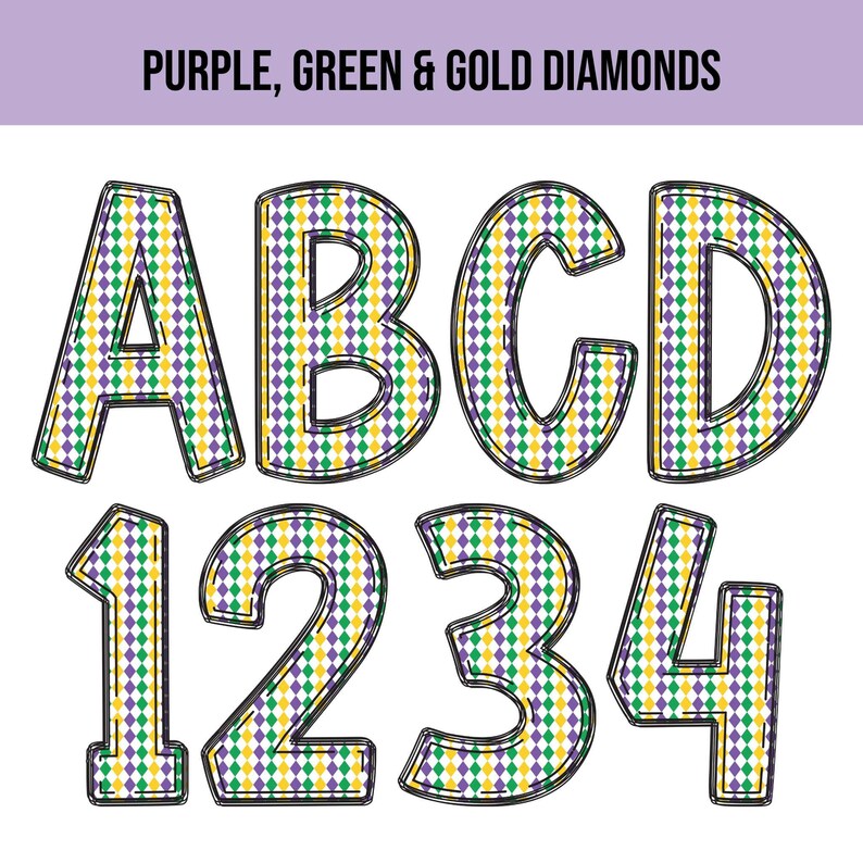 Mardi Gras Doodle Letters PNG Alphabet Bundle Set With Numbers, Mardi ...