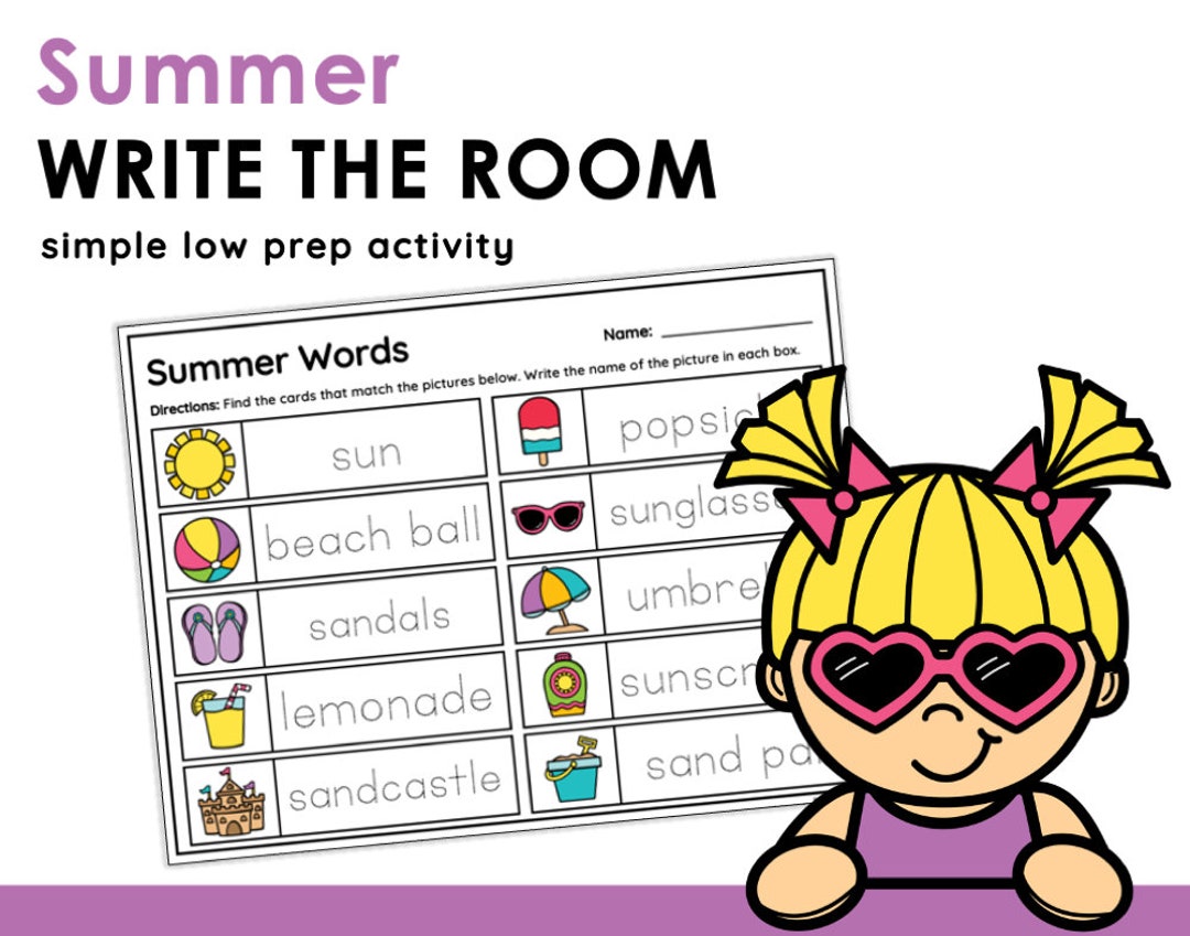 Tarjetas didácticas de vocabulario de Summer Words Write the Room ...