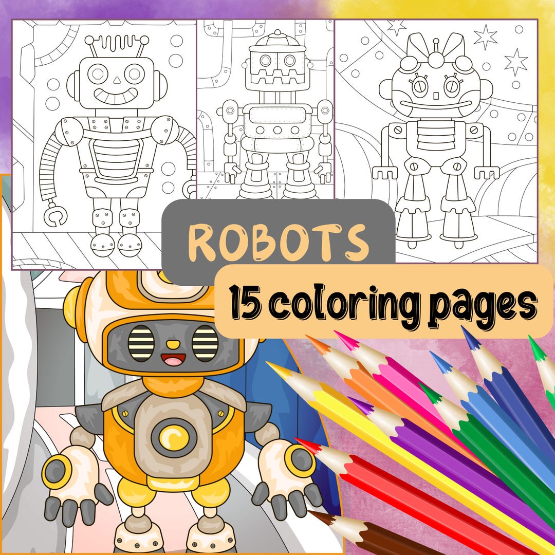 Robot Coloring Book, Robot Theme Birthday Party Activity, Kids Coloring ...