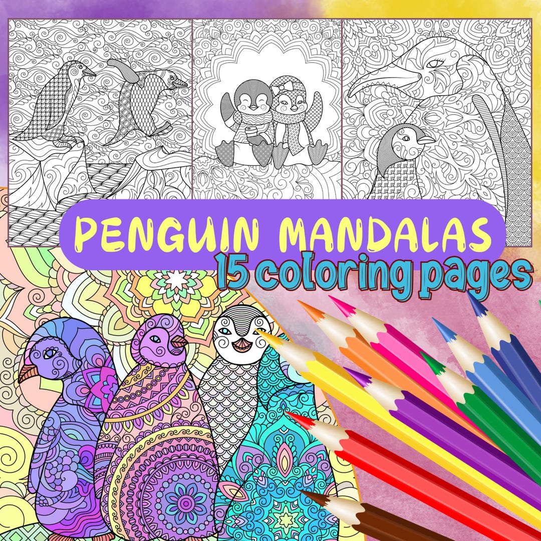 Penguin Mandalas Coloring Book: 15 Relaxing Pages (PDF Pattern) - Etsy