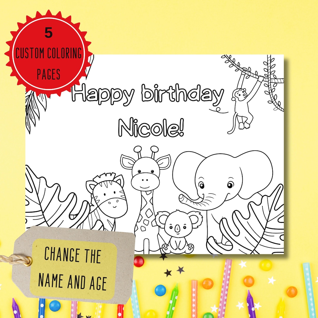 Custom Jungle Birthday Party Coloring Book for Kids Safari Coloring ...