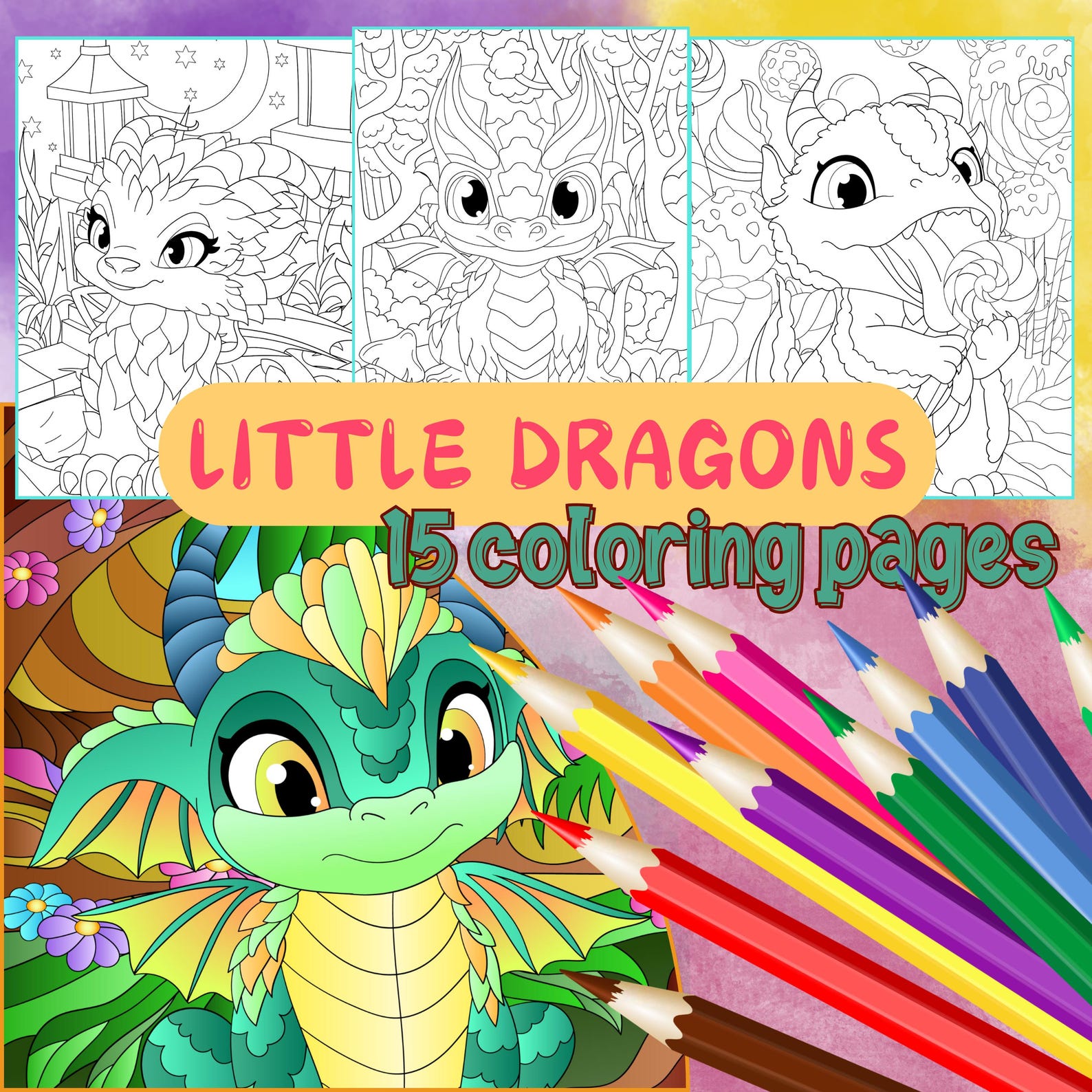 Dragon Coloring Book, Animals Coloring Book for Kids, Birthday Party ...